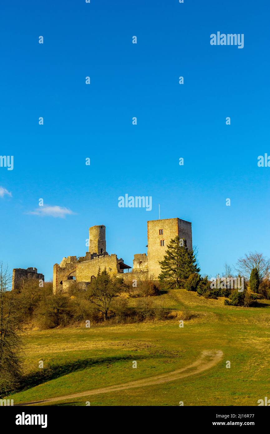 Spring walk around the Brandenburg castle ruins in the beautiful Werra ...