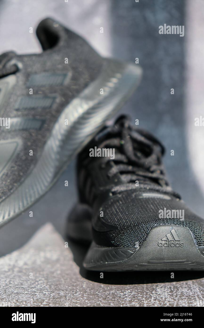 Kiev Ukraine - October 2021 Black Adidas Running boots. Multinational ...