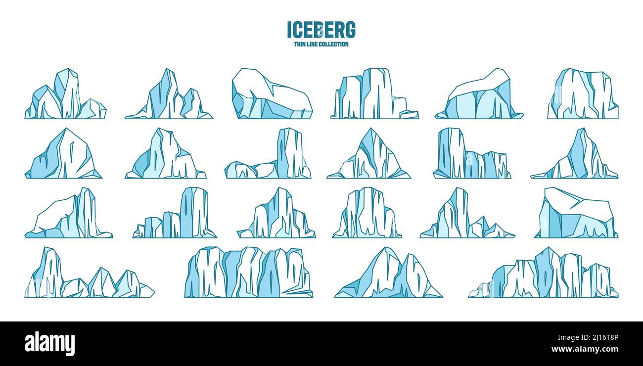 Floating icebergs sketch collection. Drifting arctic glacier, block of ...