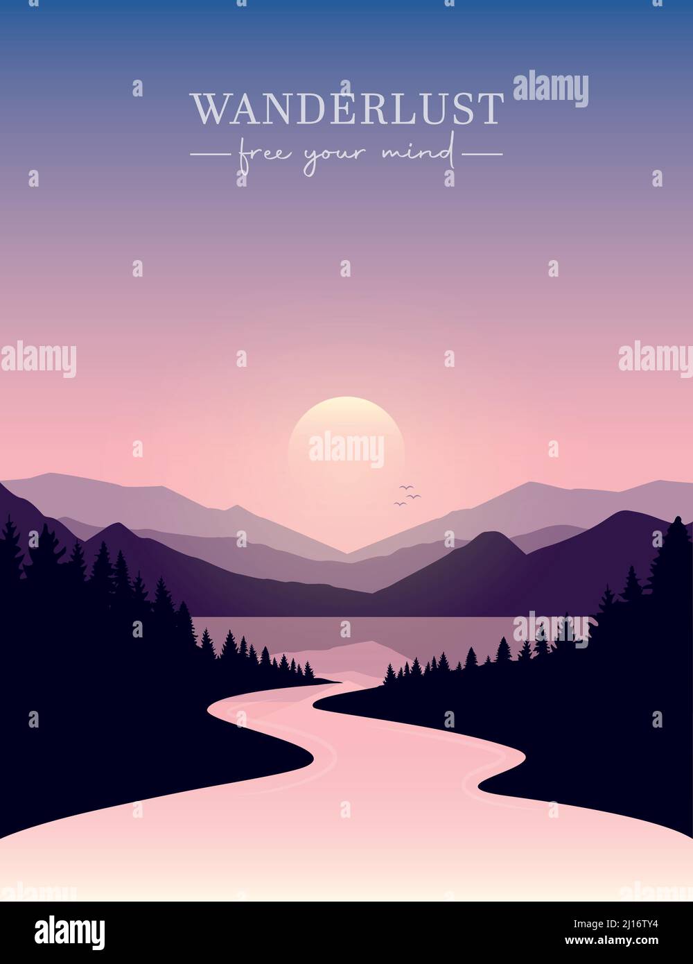 Beautiful lake in valley Stock Vector Images - Alamy