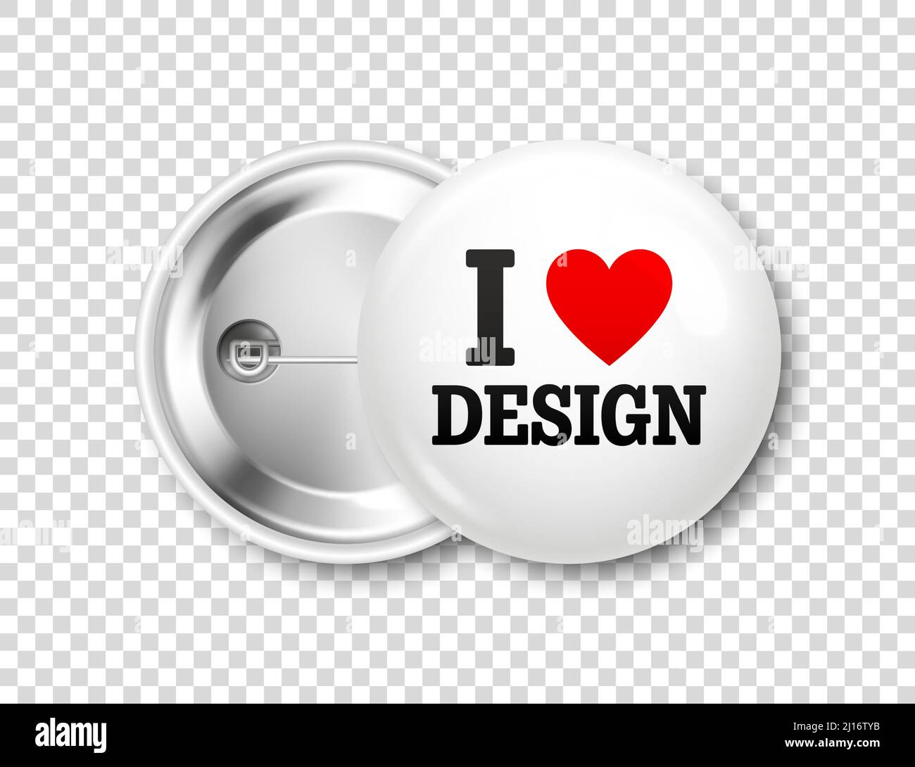 Realistic white and black badges with text and red heart. I love design ...