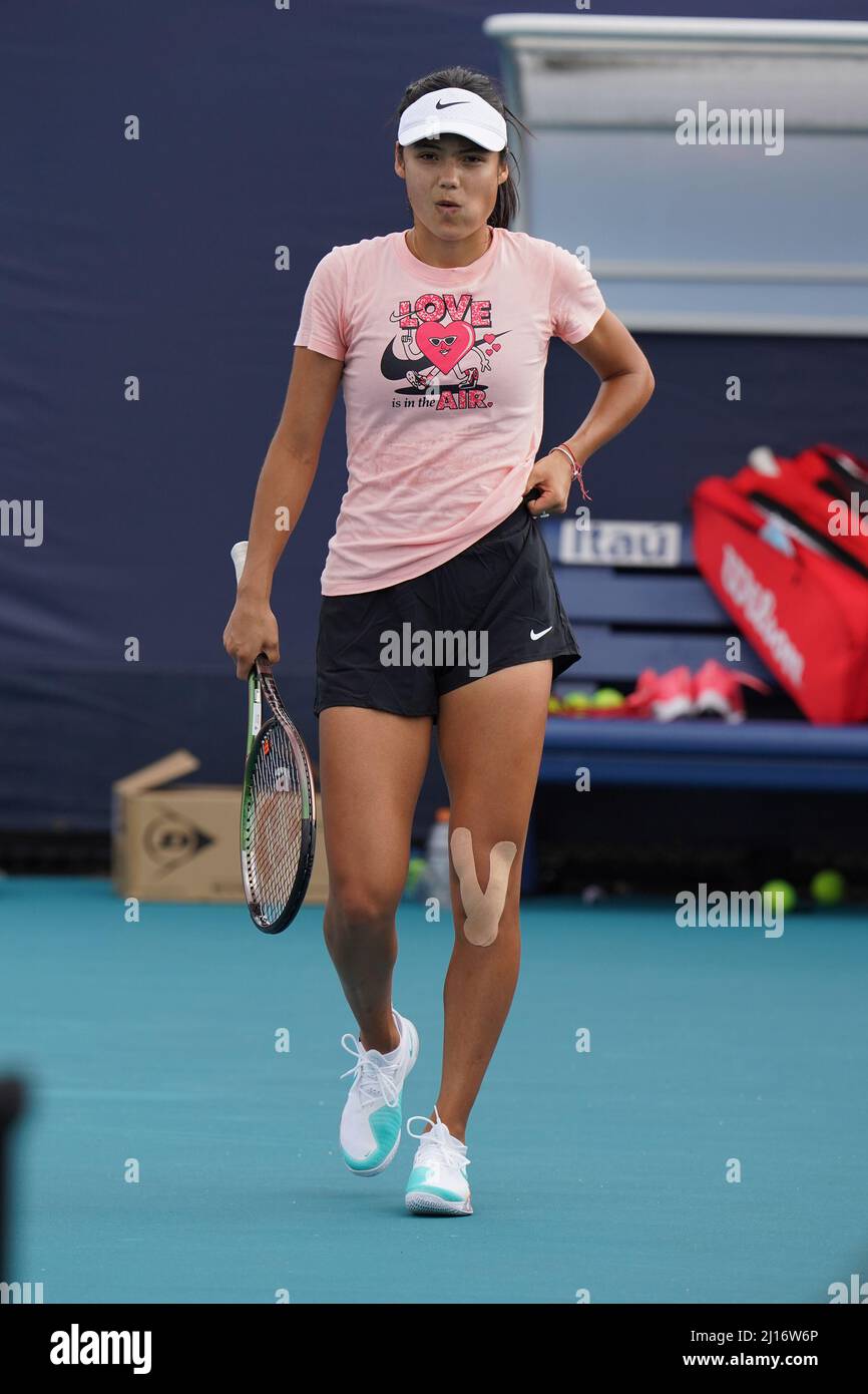 Miami Gardens, FL, USA. 22nd Mar, 2022. Emma Raducanu is seen on the ...
