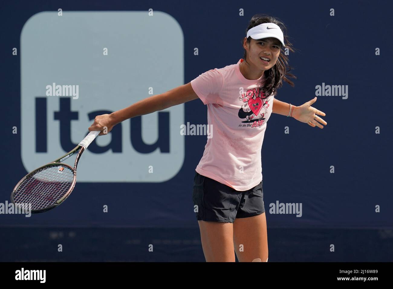 Miami Gardens, FL, USA. 22nd Mar, 2022. Emma Raducanu is seen on the ...