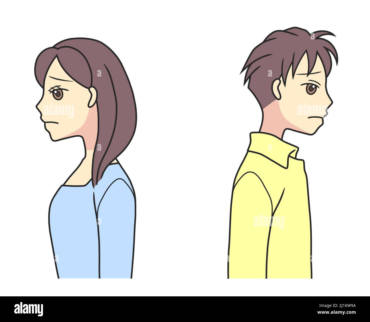 A back-to-back couple with sad faces Stock Photo - Alamy