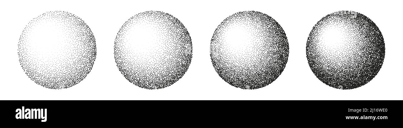 Round shaped dotted objects, stipple elements. Fading gradient ...