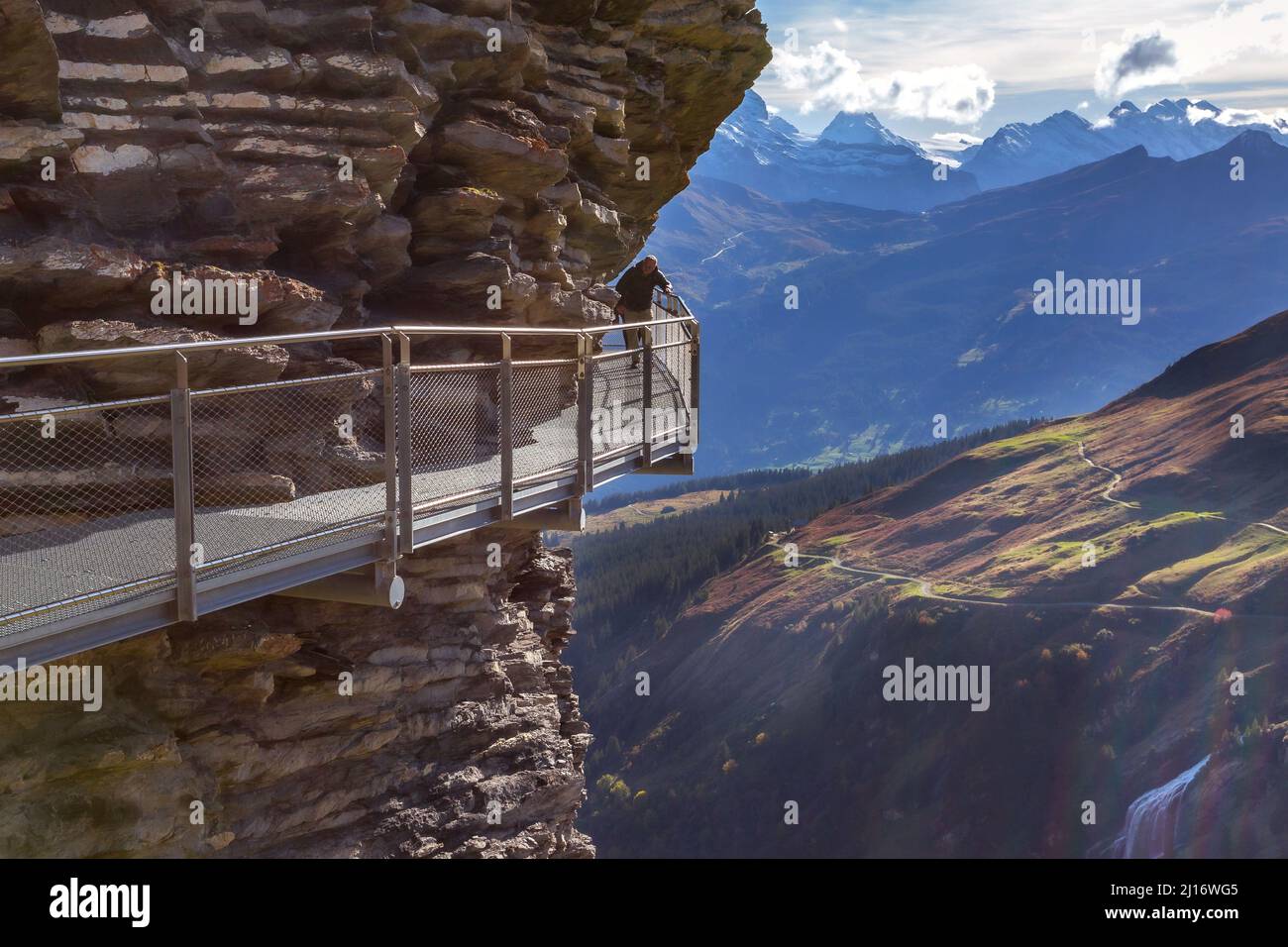 Grindelwald, Switzerland - October 10, 2019: Man on sky cliff walk ...