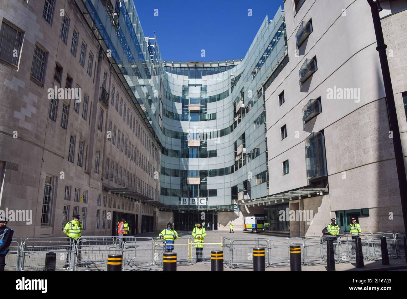 Exterior view of Broadcasting House, the BBC headquarters in Central ...