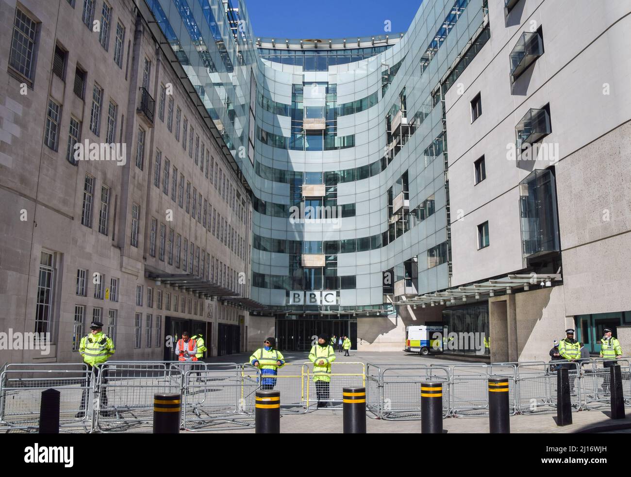 Exterior view of Broadcasting House, the BBC headquarters in Central ...