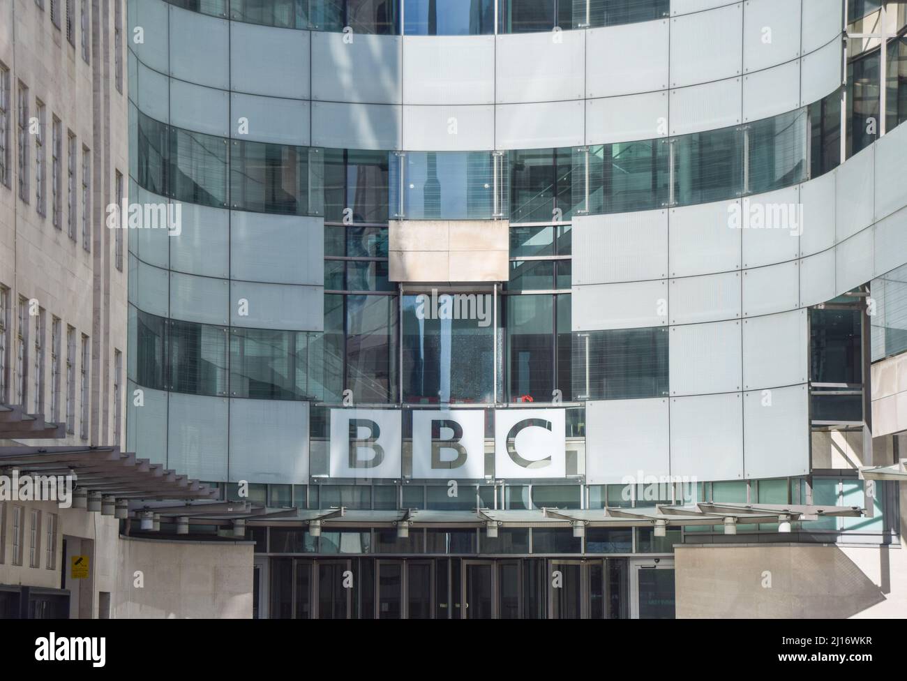 Exterior view of Broadcasting House, the BBC headquarters in Central ...