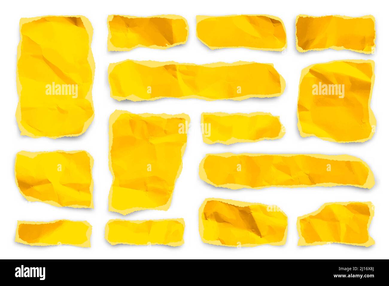 Yellow ripped paper strips on white background. Realistic colorful ...