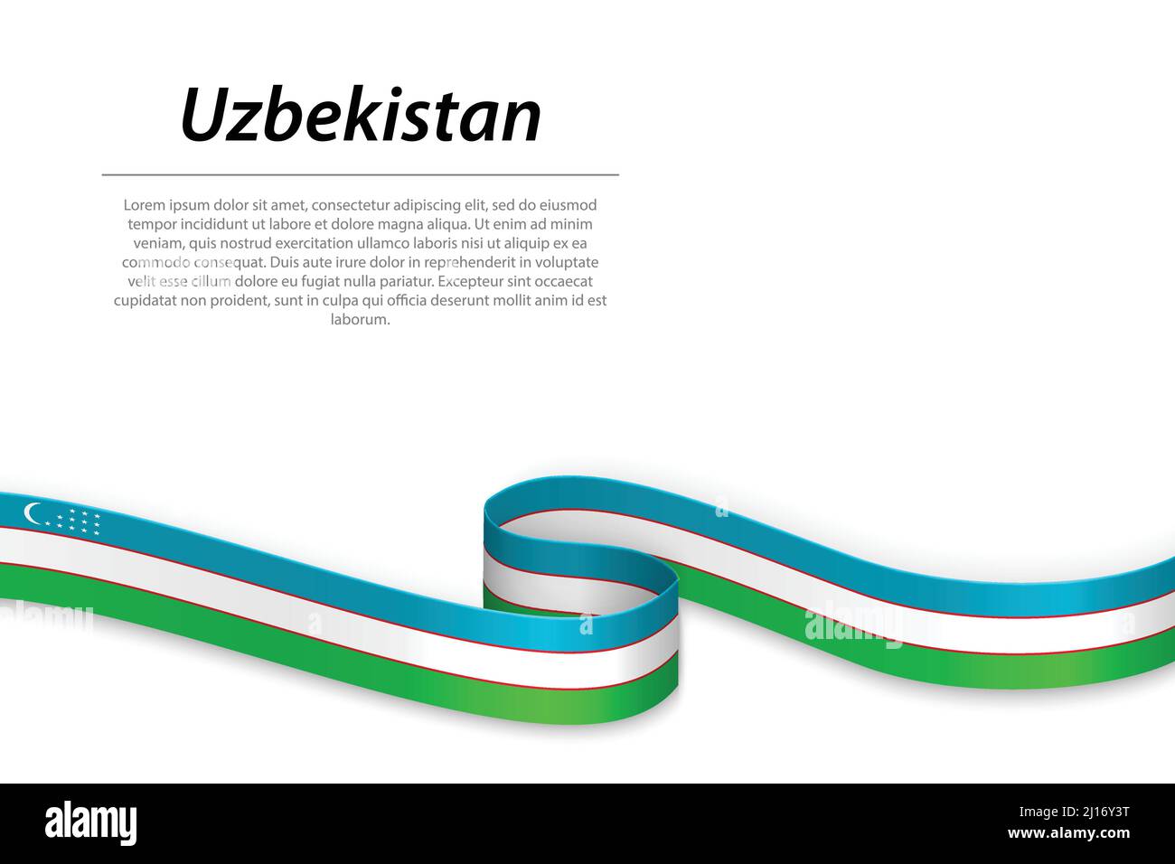 Waving ribbon or banner with flag of Uzbekistan. Template for ...