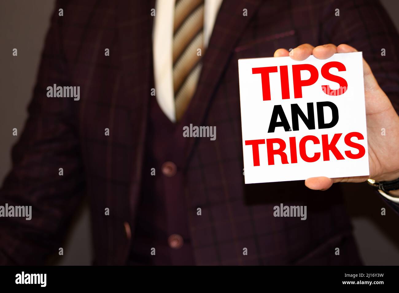 Tips and Tricks card with sky background Stock Photo - Alamy