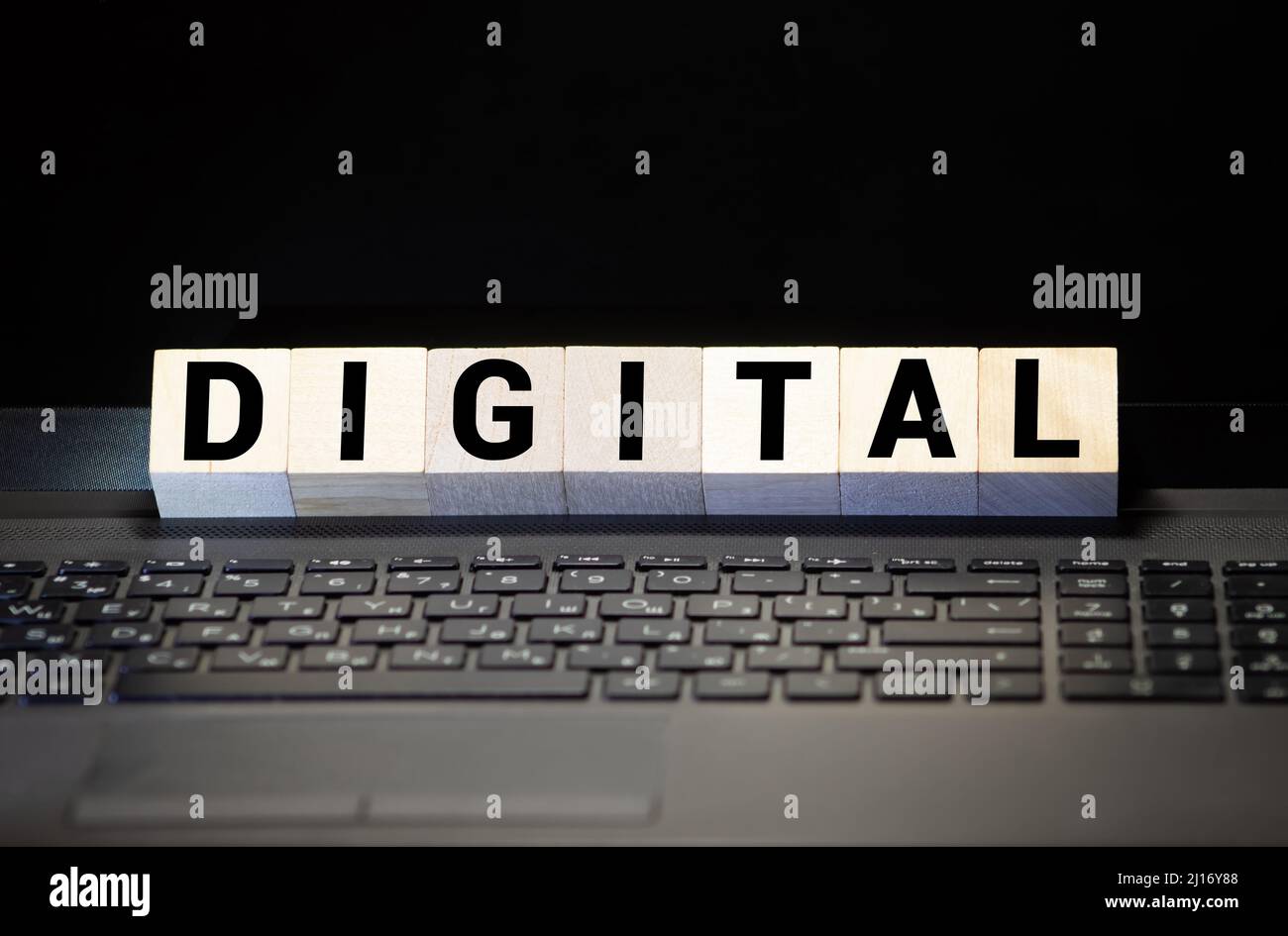 wooden cubes with the word digital concept Stock Photo - Alamy