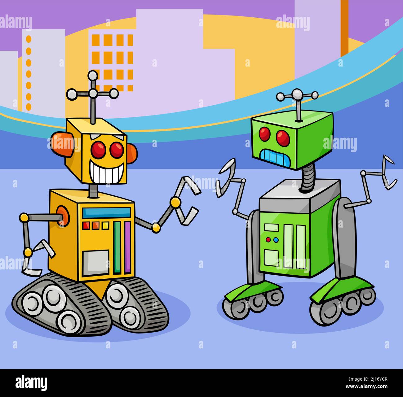 Cartoon illustration of two robots comic characters talking Stock ...