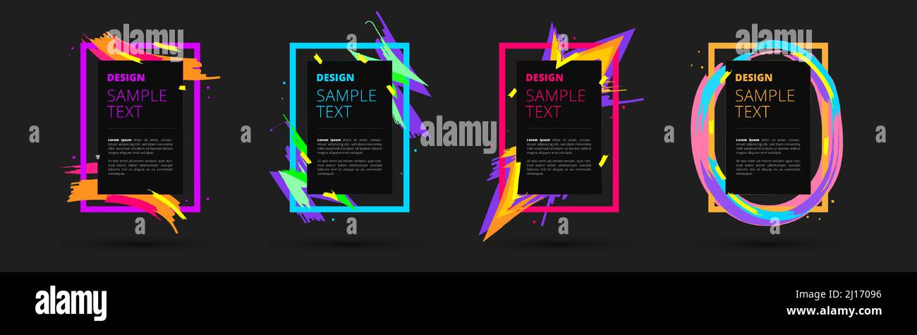 Set of neon vector frames for text and photos. Creative modern art ...