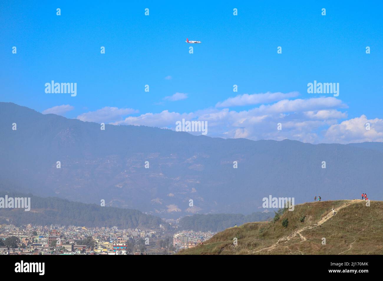 Aero plane flying over the Himalayan range in Kathmandu Nepal ...
