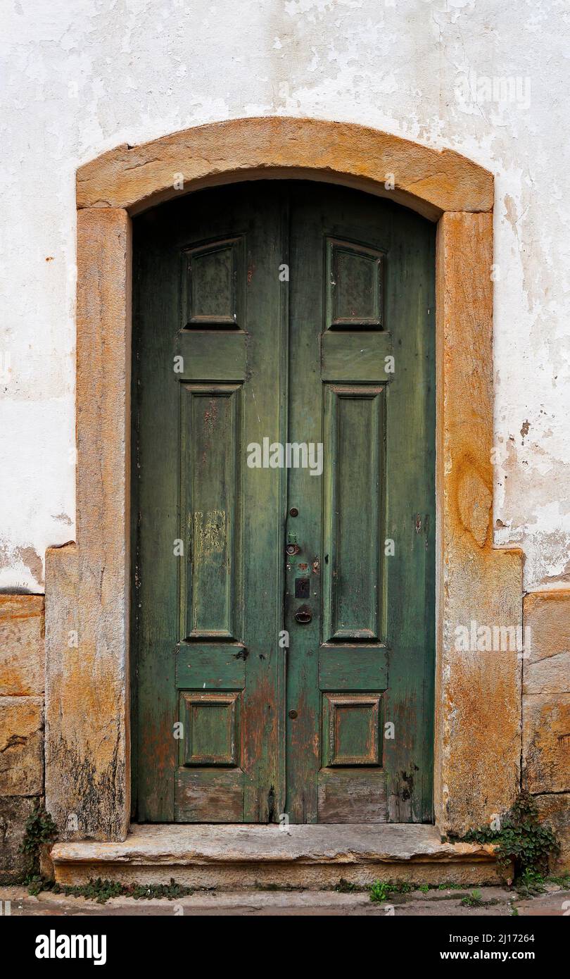 Ancient colonial door in historical city of Ouro Preto, Brazil Stock ...