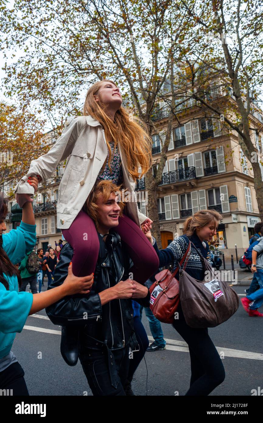 Paris, France, French High School Students demontrating on Street Stock ...