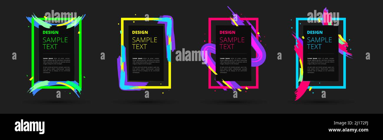 Set of neon vector frames for text and photos. Creative modern art ...