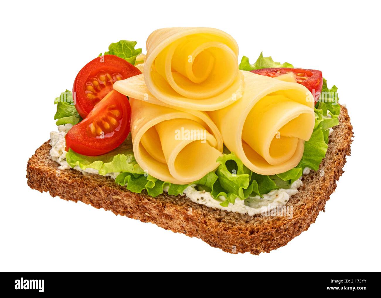 Cheese slices on rye bread isolated on white background Stock Photo - Alamy