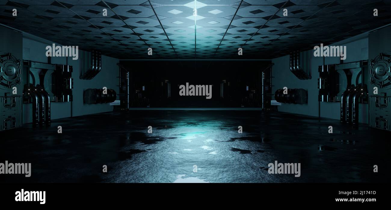 Metallic Or Concrete Cyberpunk Empty Hallway Corridor Room Garage ...