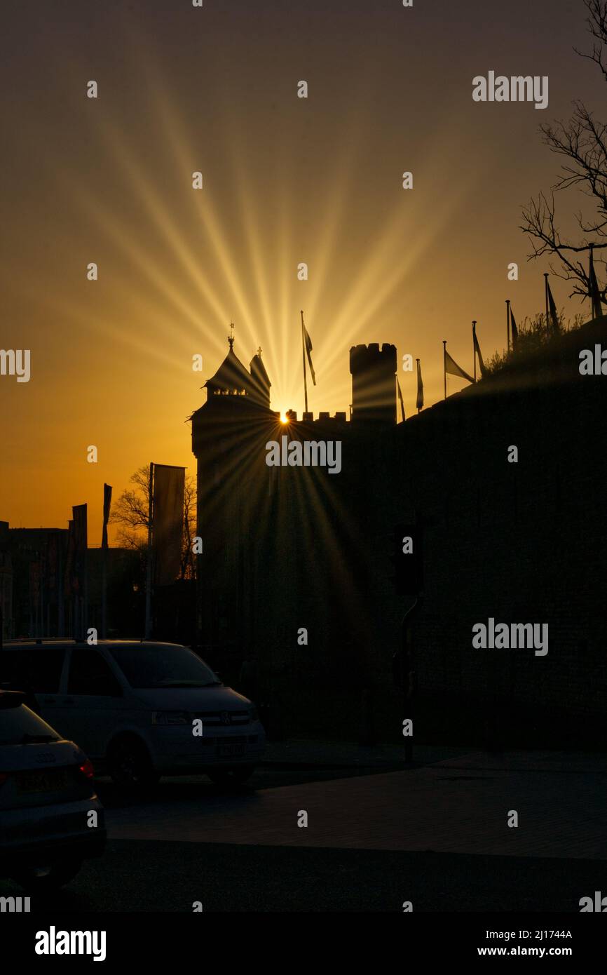 Sunset at Cardiff Castle Stock Photo - Alamy