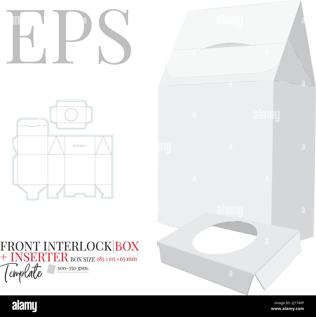 Front interlock box die cut template with inserter, vector. White ...