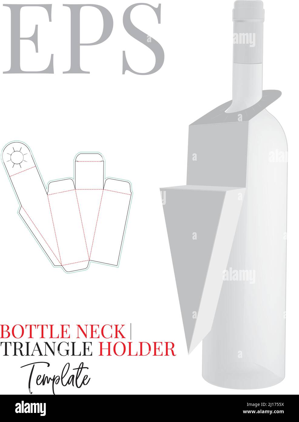 Bottle neck triangle box template with die cut lines, vector. White ...