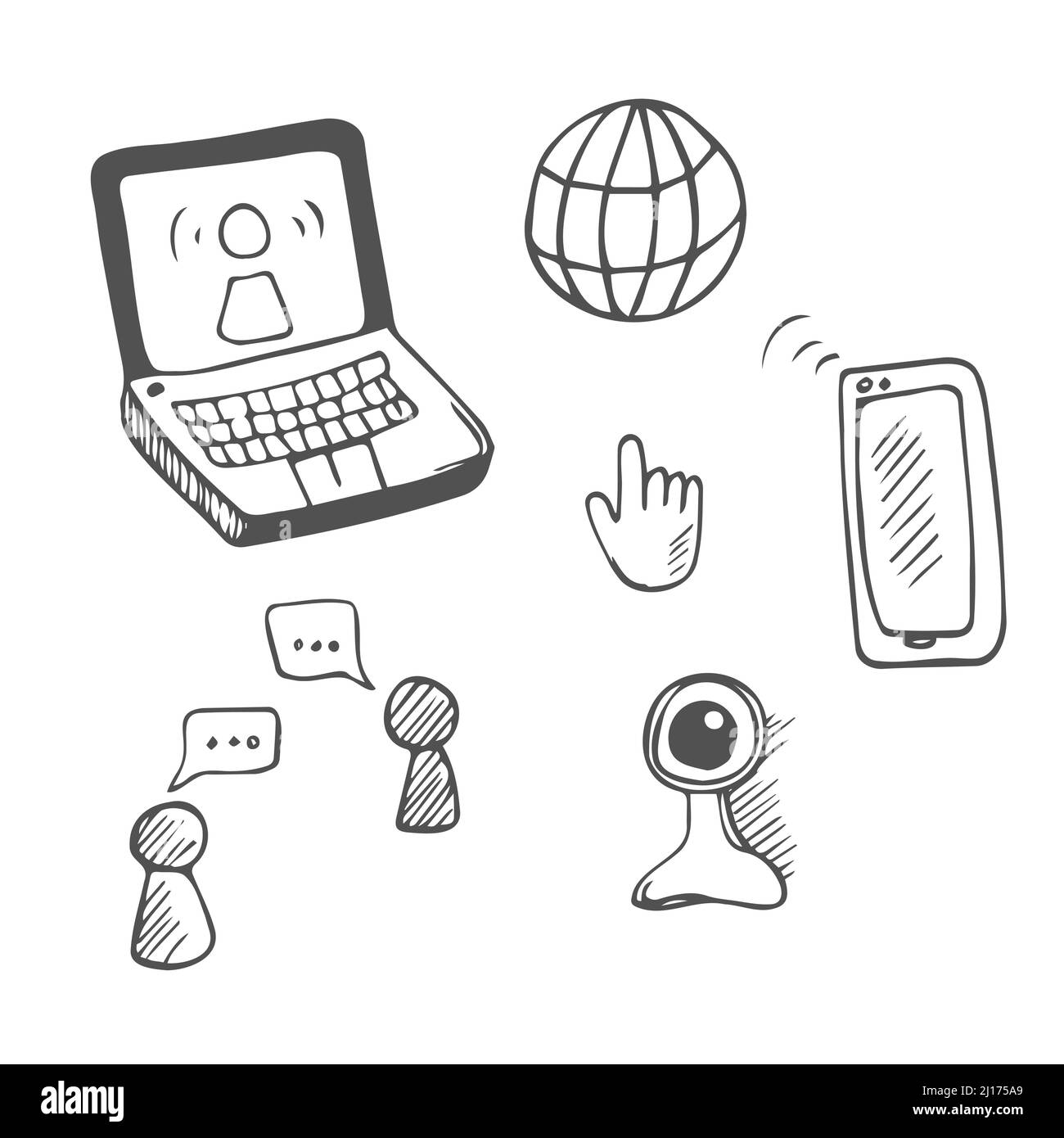 Set of vector doodle element related to work from home. Set of hand ...