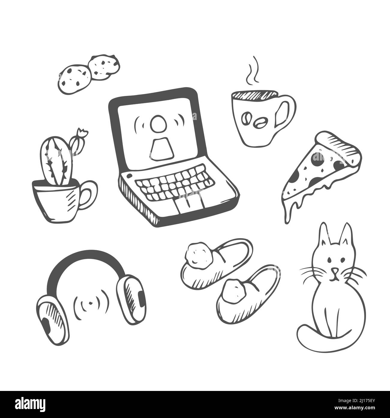 Cozy home and sweet house set of elements in Doodle hand drawing style ...