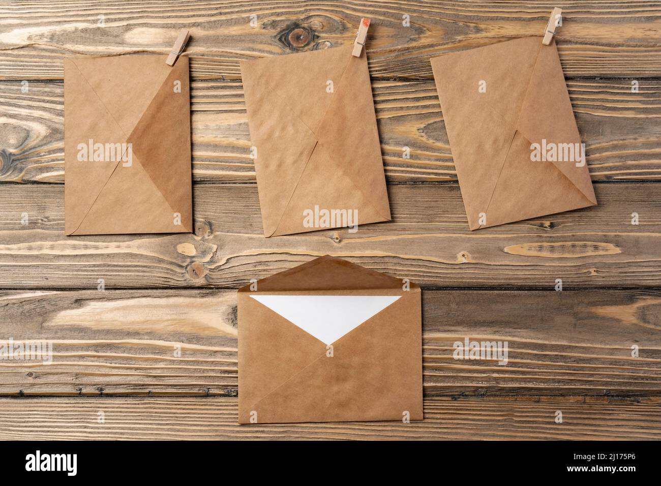 Stack of envelopes on working desk top view. Business mail Stock Photo ...