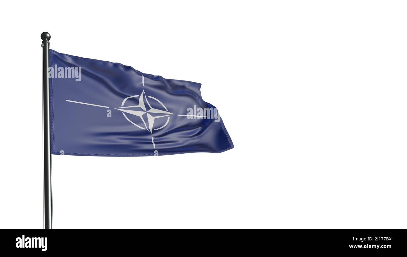 The NATO flag in the wind is isolated white. 3d render Stock Photo - Alamy