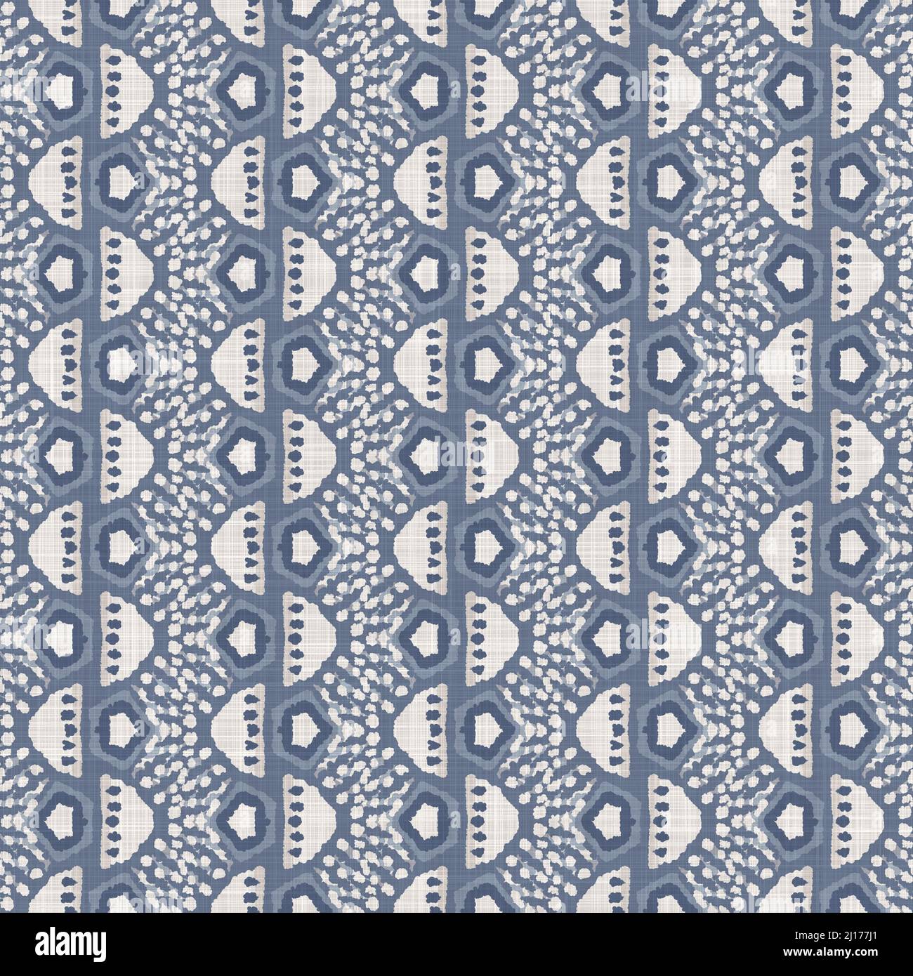 French blue doodle motif linen seamless pattern. Tonal country cottage ...