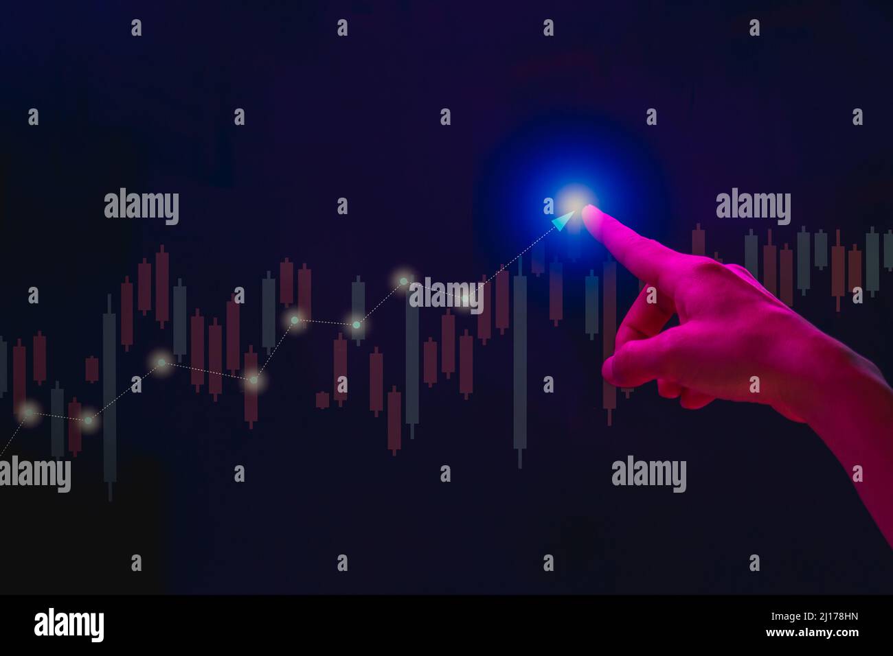 Businessman using finger touch symbol stock graph and chart on virtual ...