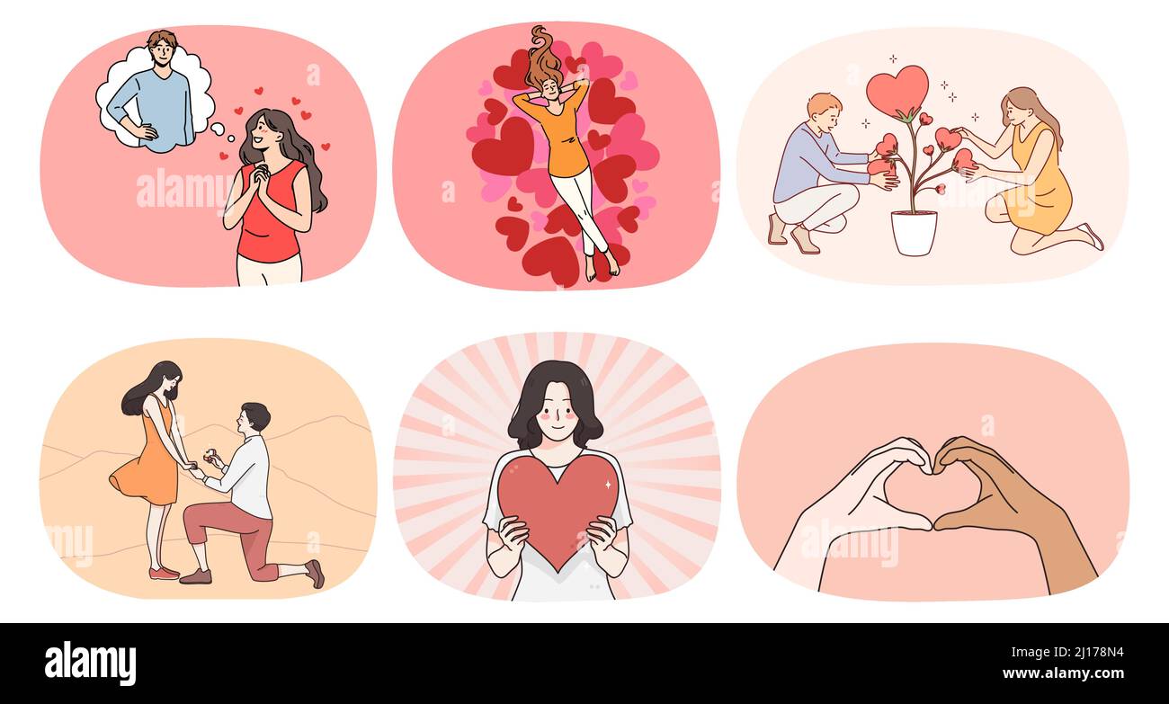 Set of people show love and care happy in relationships. Collection of ...