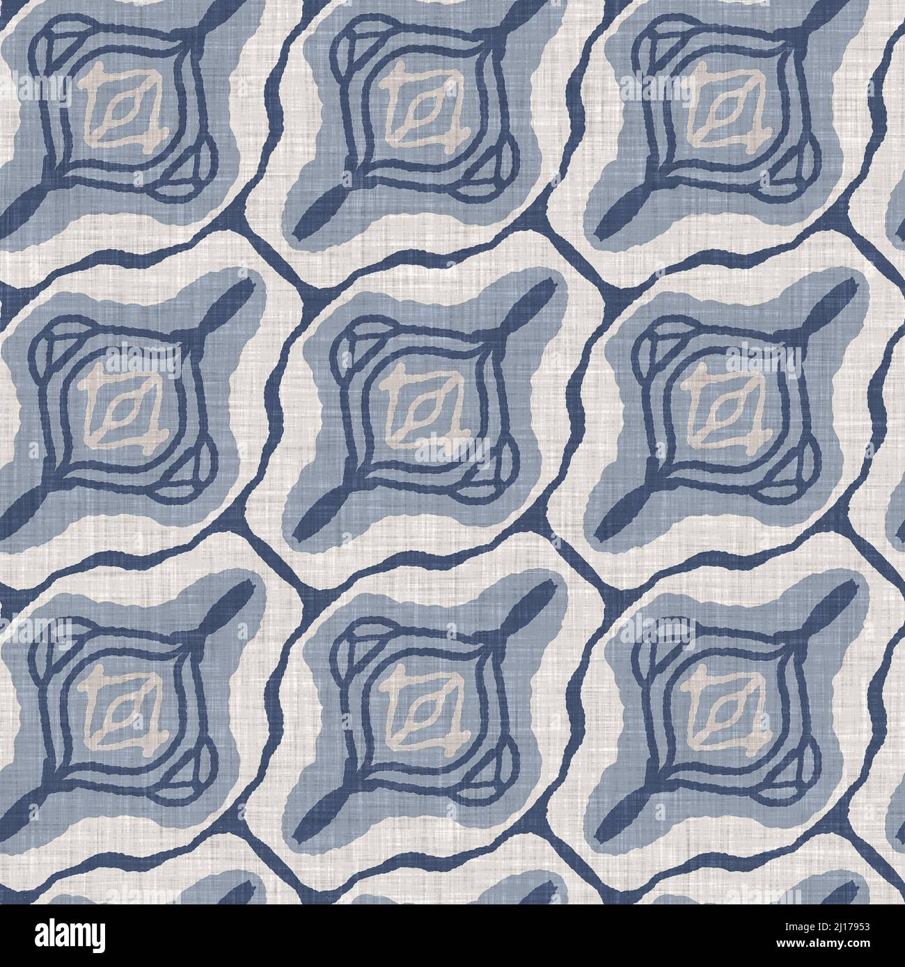 French blue geometric linen seamless pattern. Tonal farmhouse cottage ...