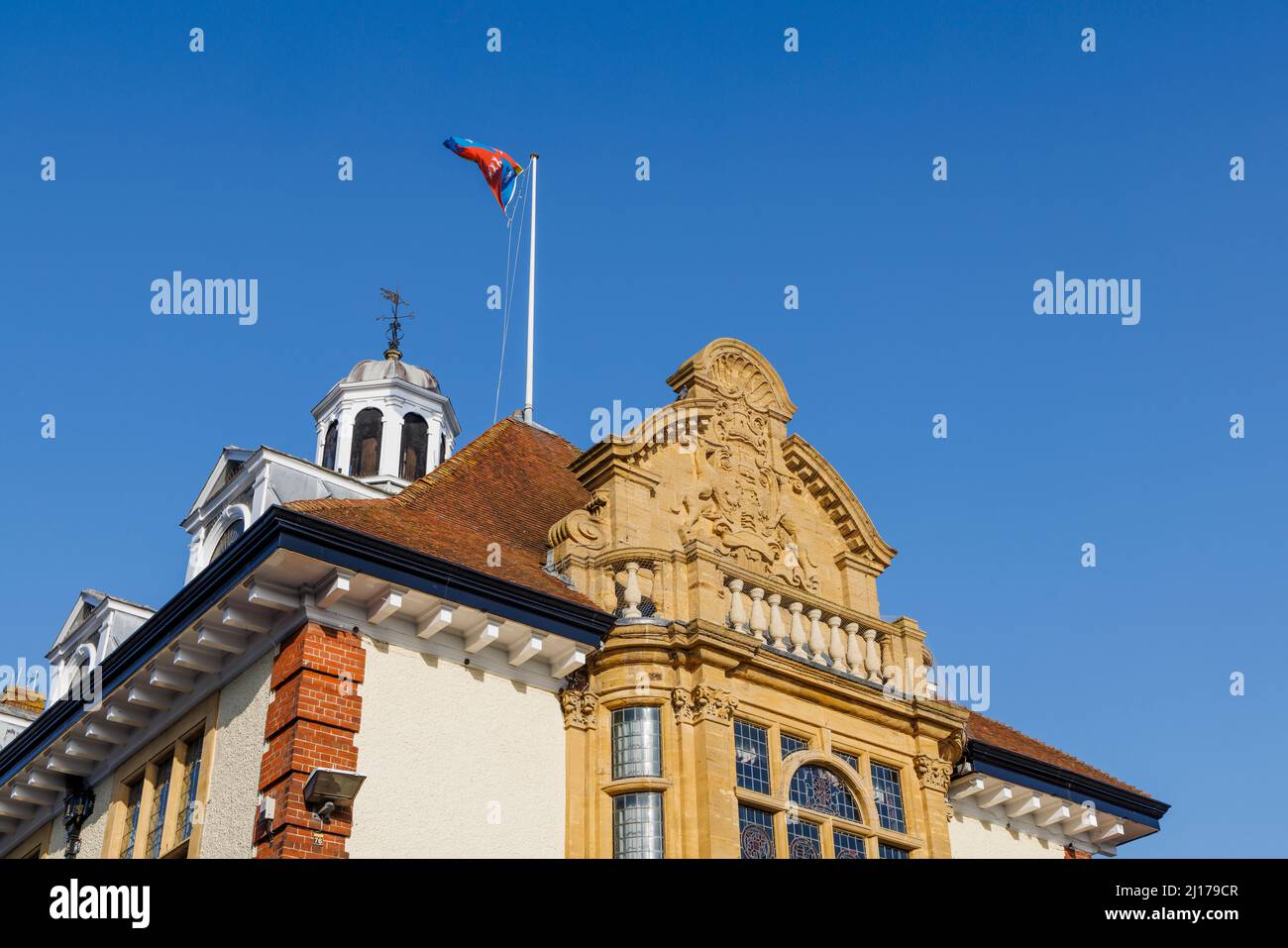 Detail of the front with coat of arms of grade II listed Marlborough ... Detail of the front with coat of arms of grade II listed Marlborough ...