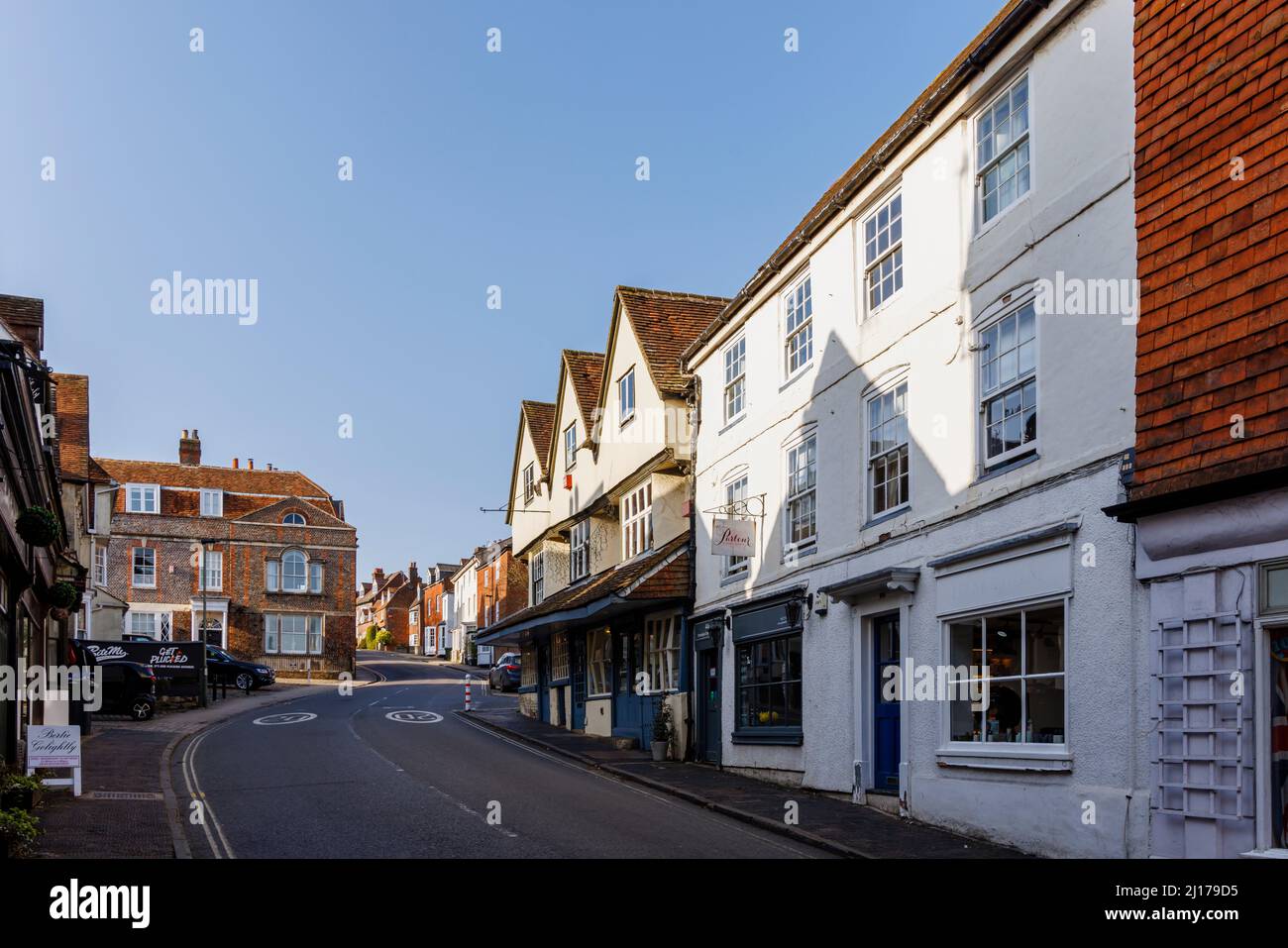 View of historic buildings in Kingsbury Street, Marlborough, a market ...