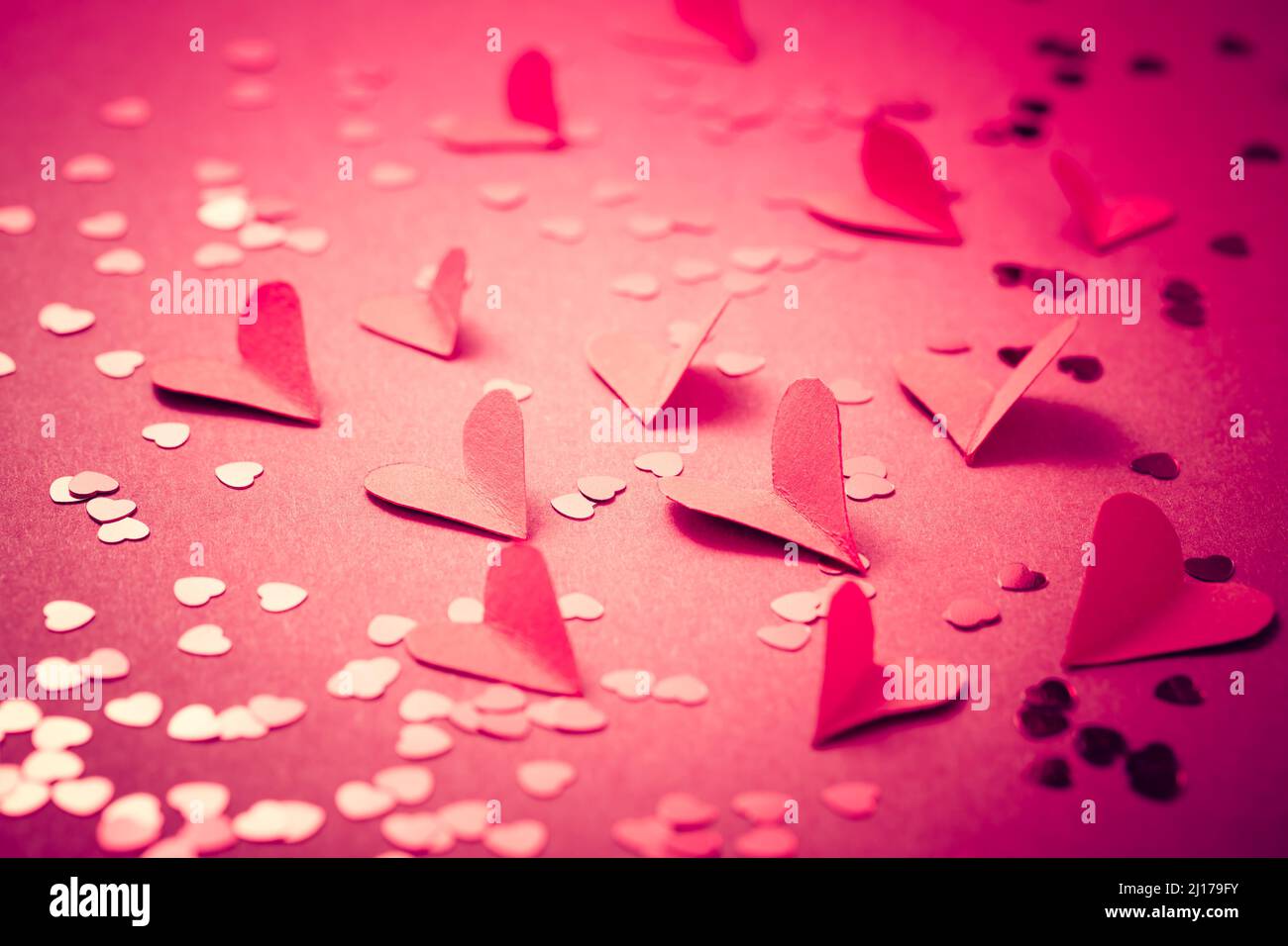 Red paper hearts with confetti Valentine. Happy Valentine Stock Photo ...