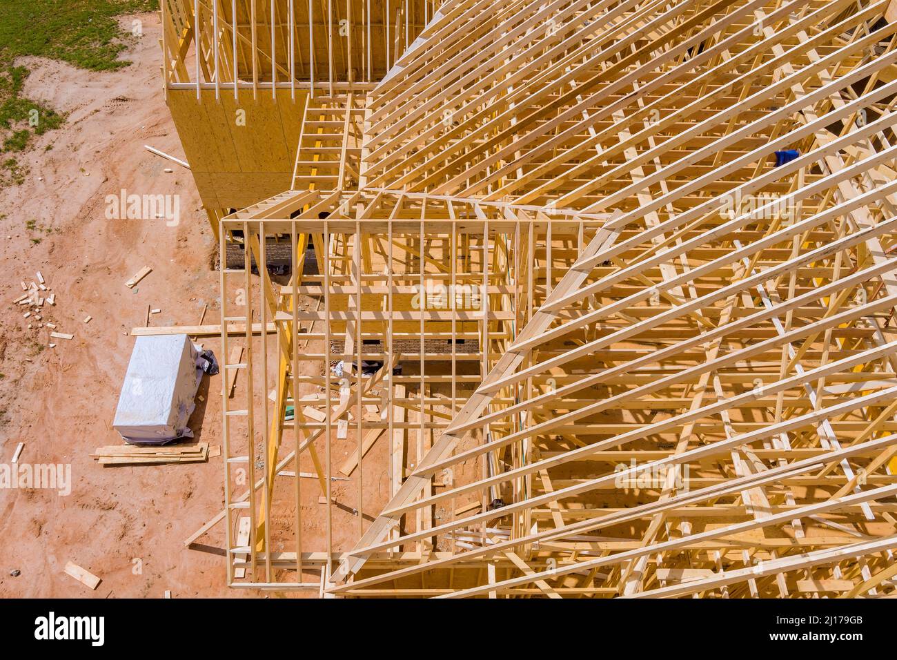 Wood building frame structure on a new development Stock Photo - Alamy