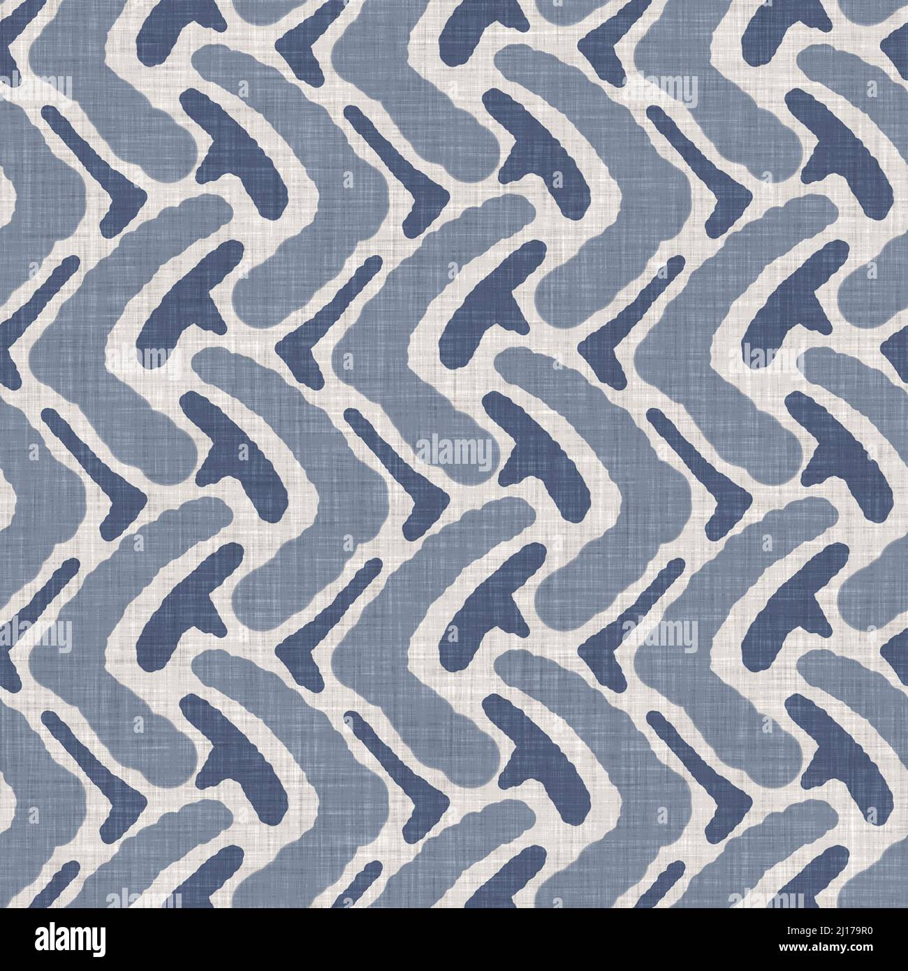 French blue doodle motif linen seamless pattern. Tonal country cottage ...