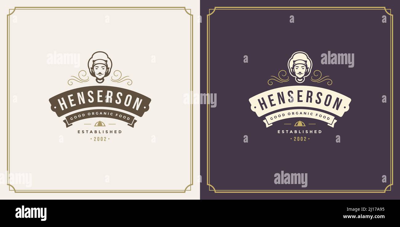 Restaurant logo template vector illustration chef man face in hat ...