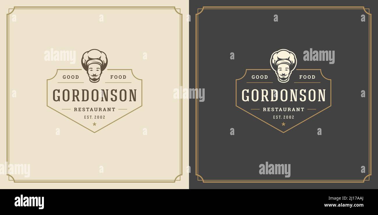 Restaurant logo template vector illustration chef man face in hat ...