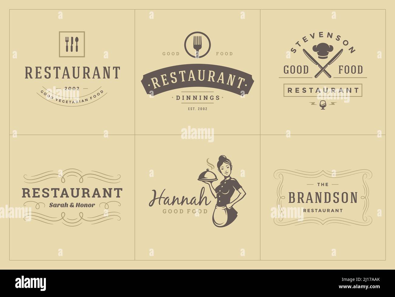 Restaurant logos templates set vector illustration good for menu labels ...
