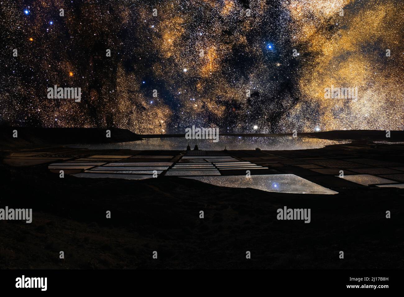 Salt flats playa de janubio against milky way sky hi-res stock ...