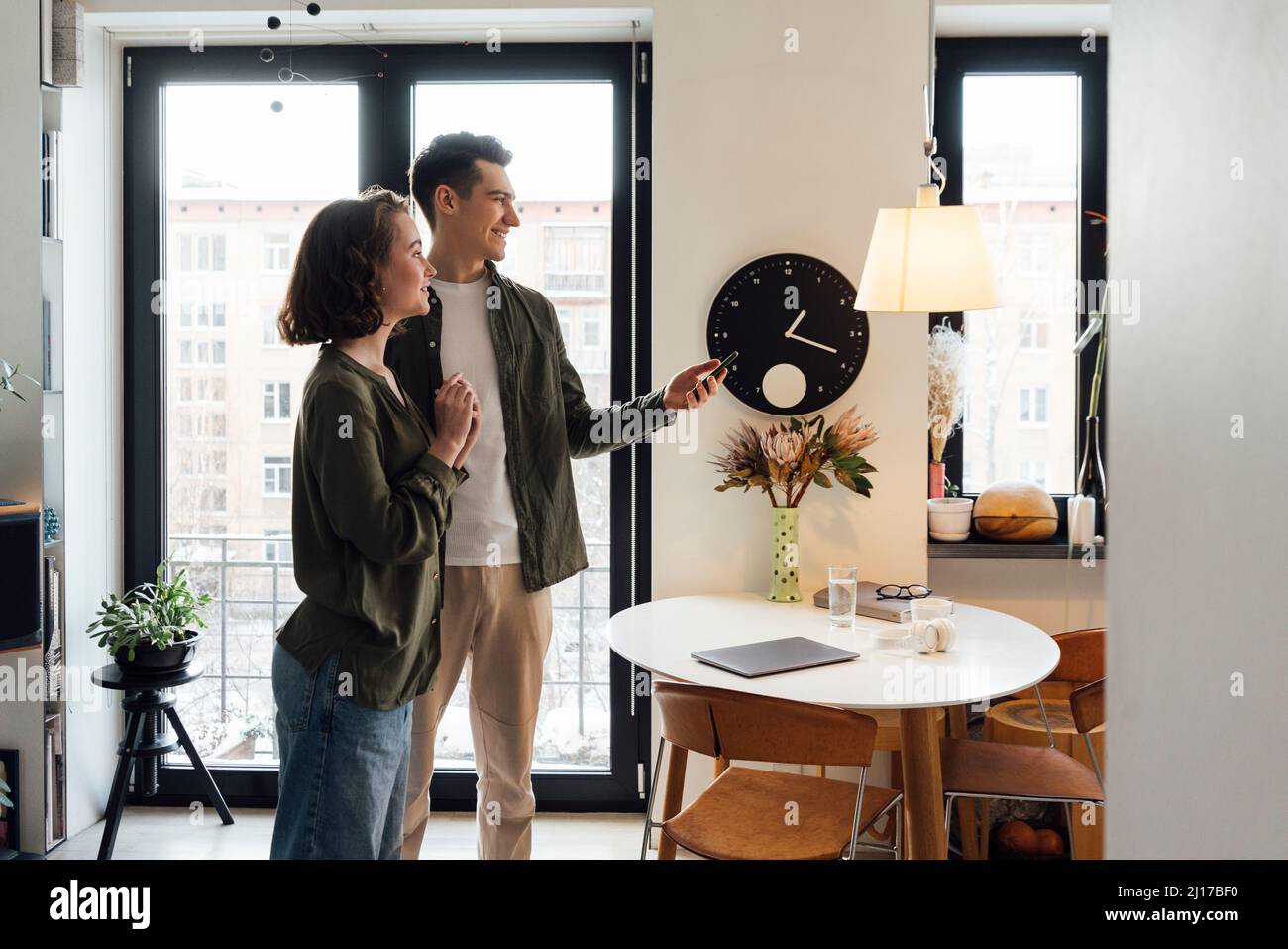 Side view happy man turning hi-res stock photography and images - Alamy