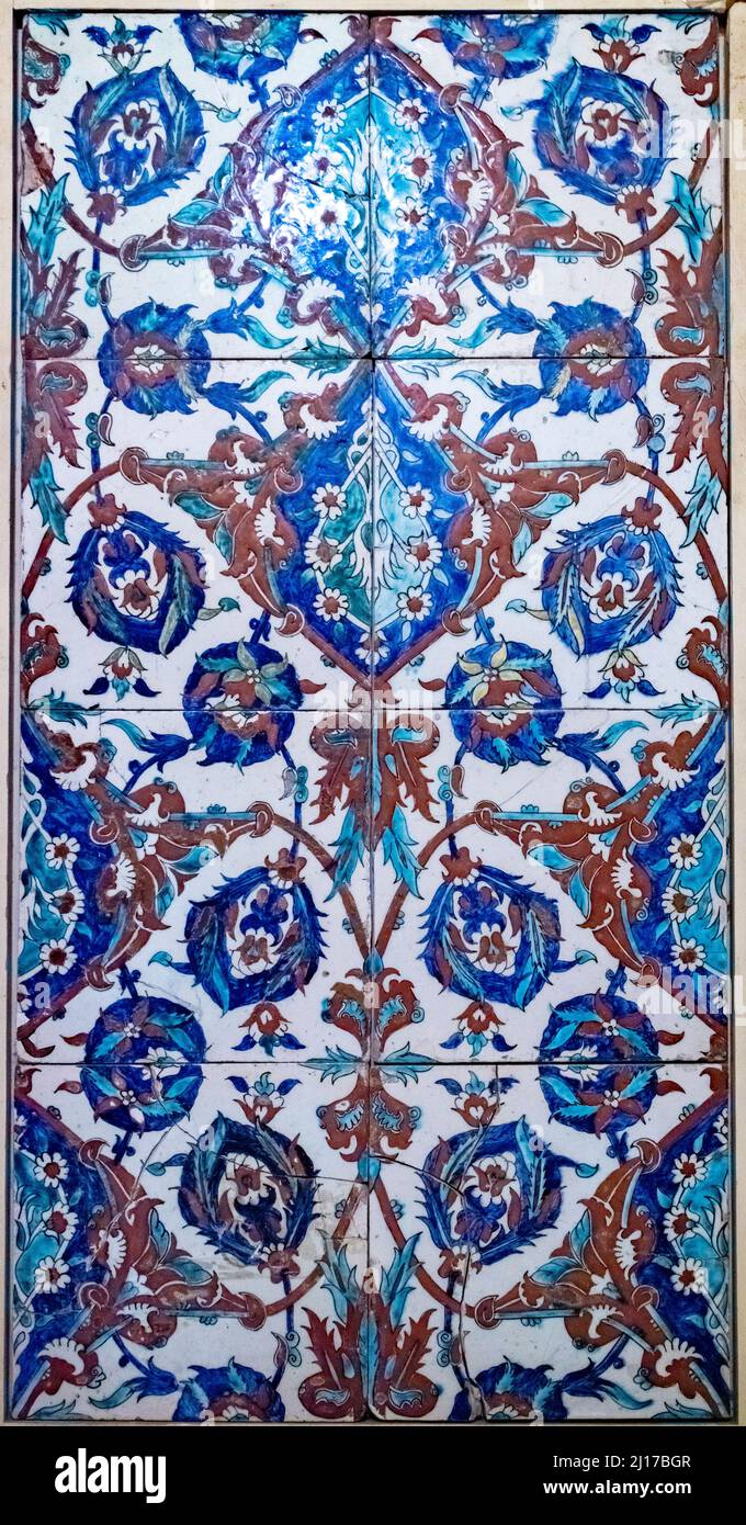 panel of Iznik tiles, Gayer Anderson Museum, Cairo, Egypt Stock Photo ...