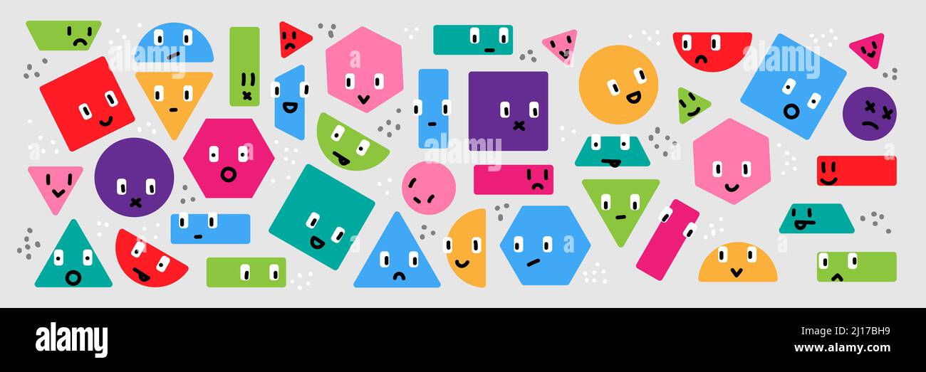Vector set of multi colored geometric shapes. Funny comic cute ...