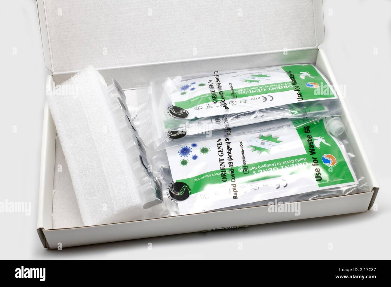 Covid-19 test kit for home use on a white background, NOT cut out Stock ...