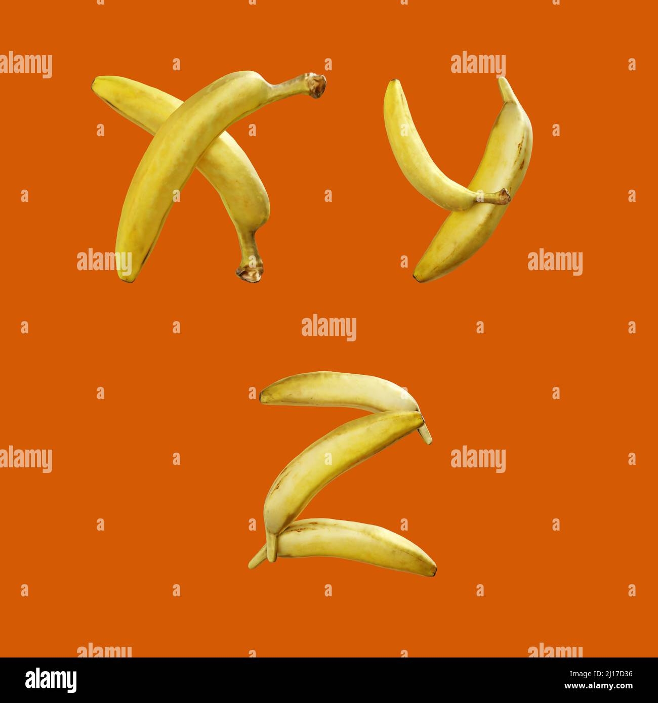 3D rendering of banana fruit capital letters alphabet - letters X-Z ...